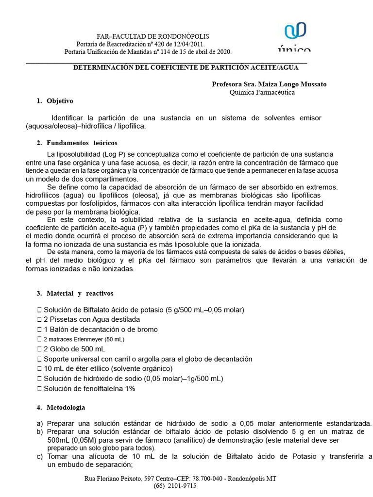 Práctica - Determinación Del Coeficiente de Partición Aceite-Agua | PDF ...