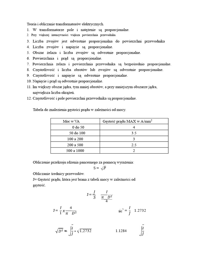 Teoria I Obliczenia Transformatorów Elektrycznych | PDF