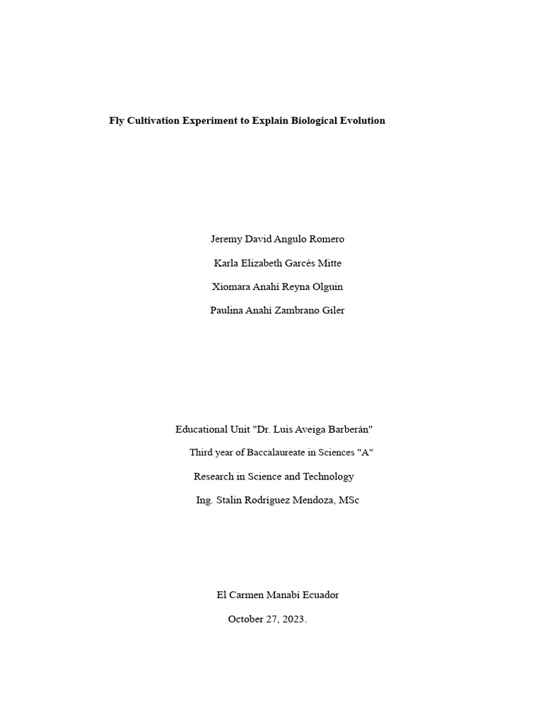 Fly Cultivation Experiment To Explain Biological Evolution | PDF | Pupa ...
