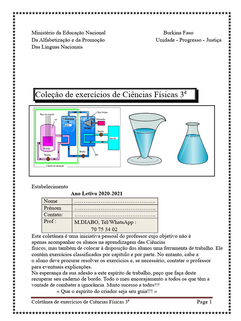 Coletânea de Exercícios de Ciências Físicas 3º Ano 2020-2021 | PDF | Reator nuclear | Rede elétrica