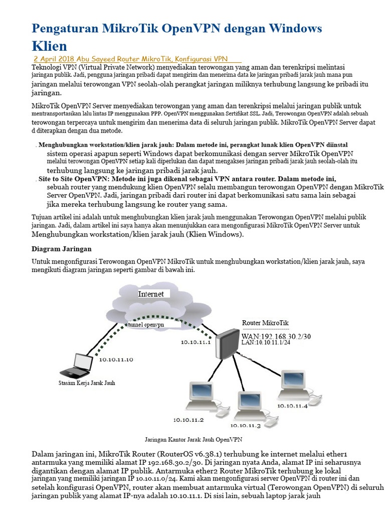 Pengaturan MikroTik OpenVPN Dengan Klien Windows | PDF