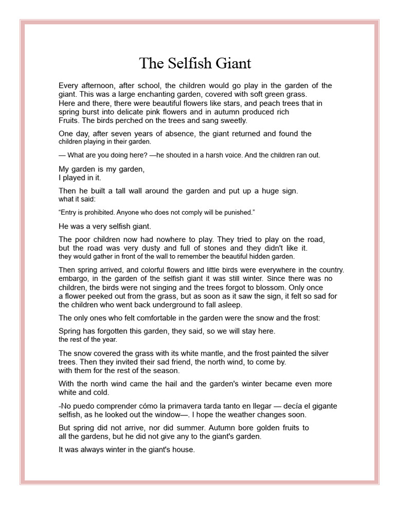 The Selfish Giant 2 | PDF | The Happy Prince And Other Tales