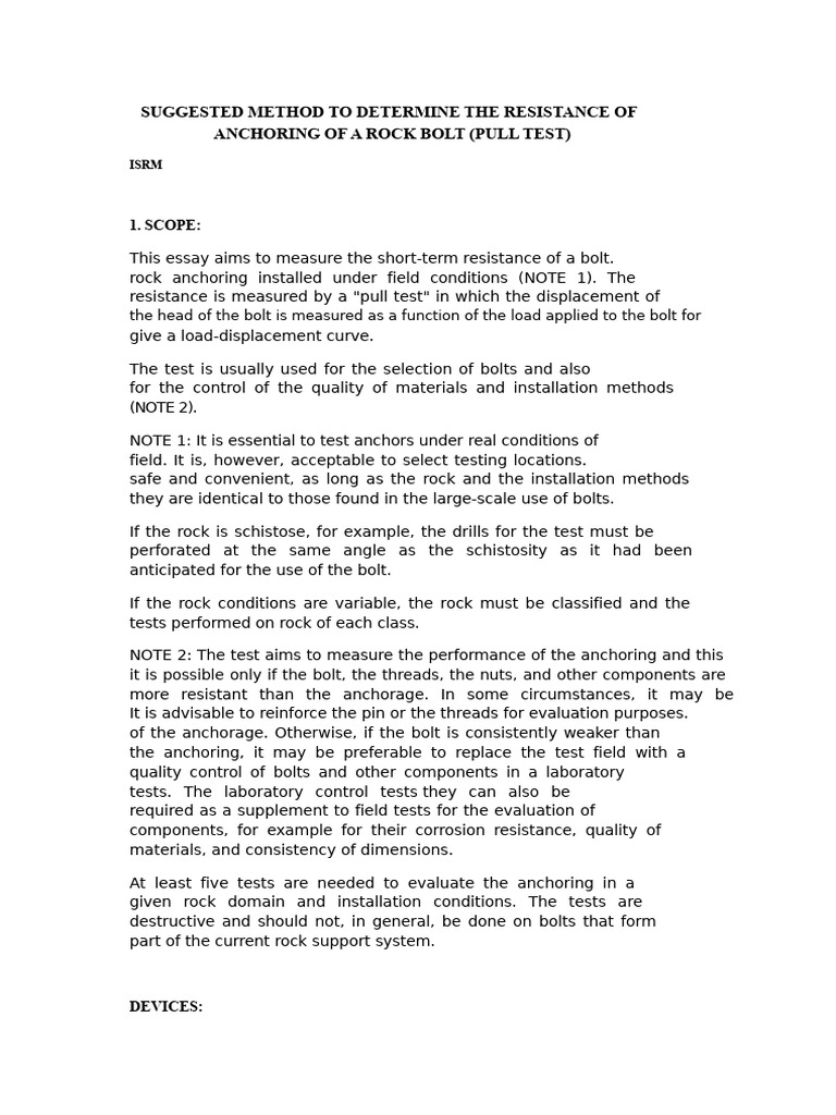 Suggested Method For Determining The Anchoring Resistance of A Rock ...