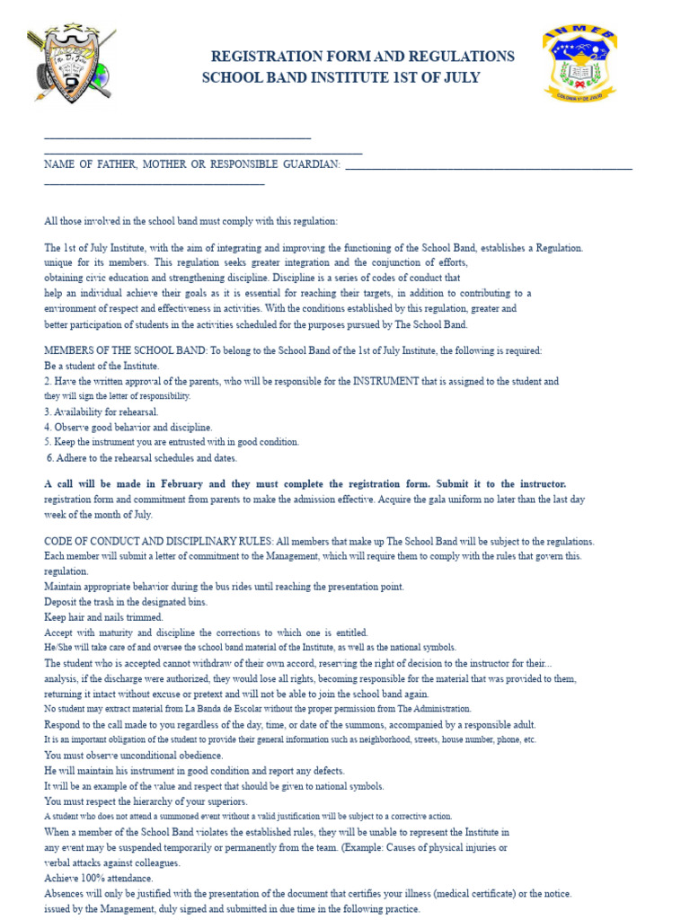 School Band Registration Form 2020 | PDF | Disciplines | Justice