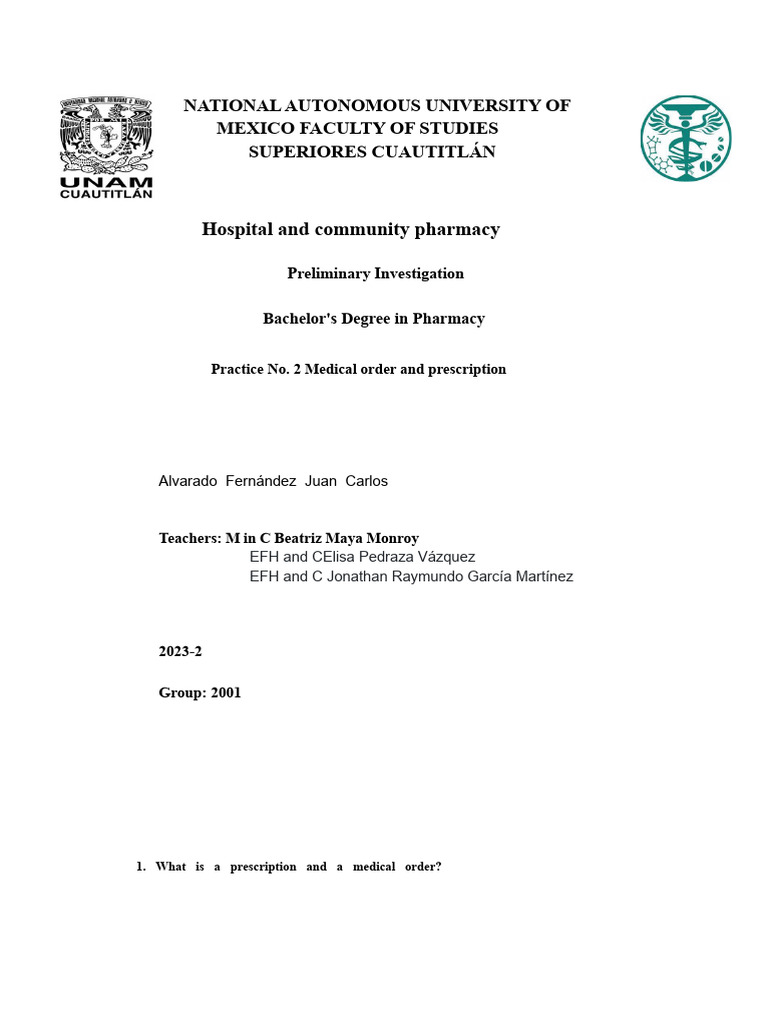 Hospital Pharmacy Medical Prescription | PDF | Medical Prescription ...