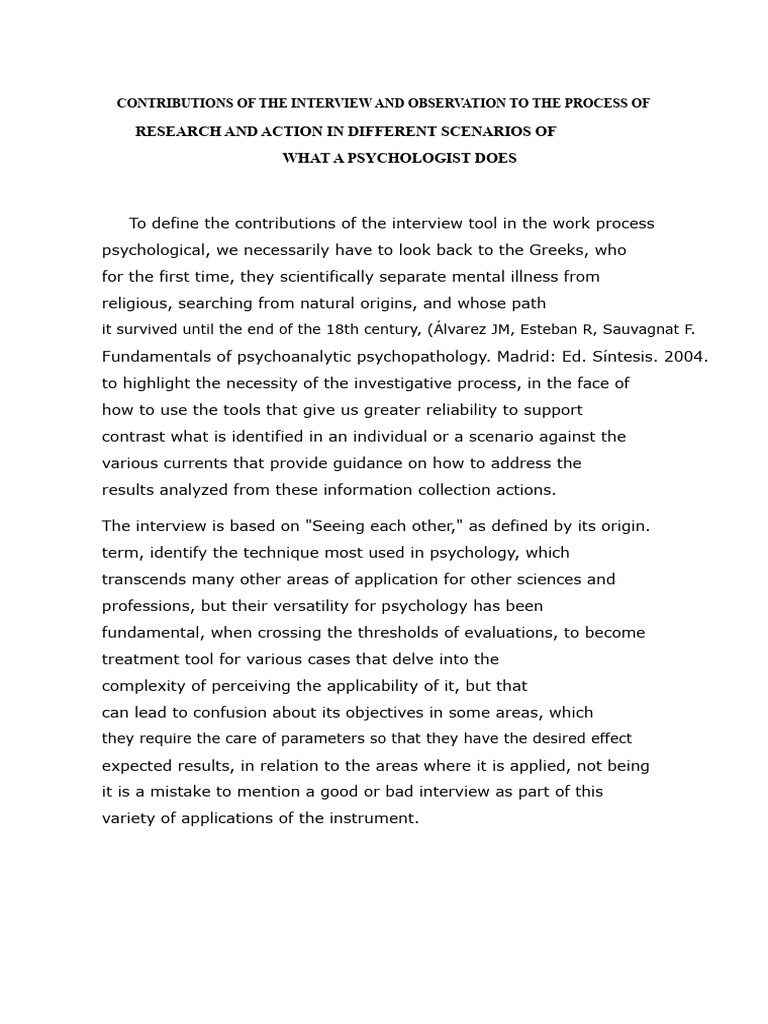Contributions of Interview and Observation to the Research and Action ...