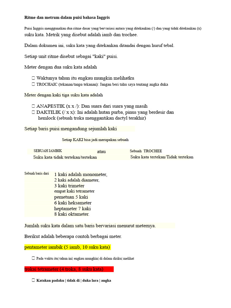 Irama Dan Metrum Dalam Puisi Inggris | PDF