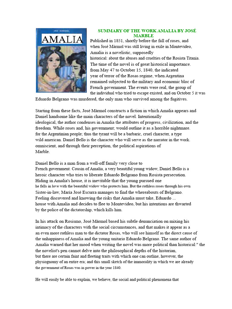 Summary of The Work Amalia by José Mármol | PDF