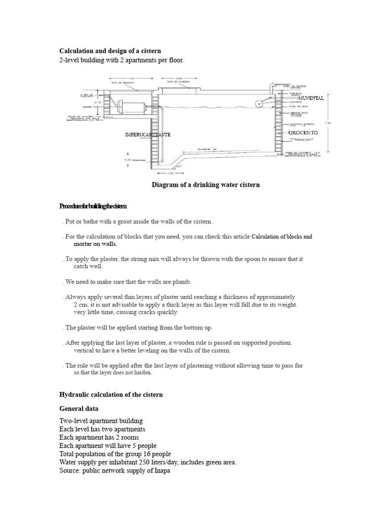 Cistern Design and Hydraulic Calculations | PDF | Pump | Water