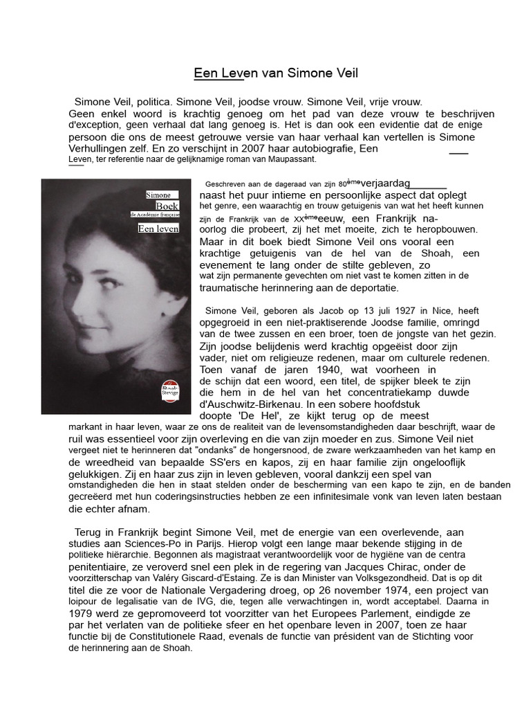 Een Leven Van Simone Veil | PDF