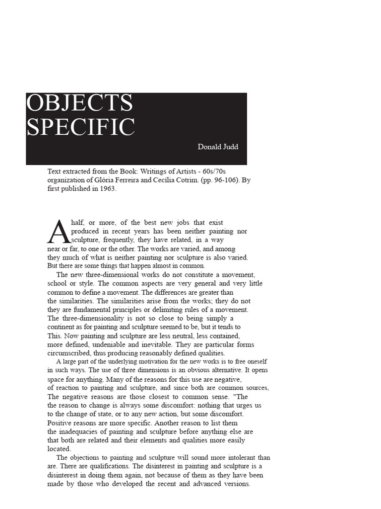 Judd's 1965 Essay on Specific Objects | PDF | Paintings | Sculpture