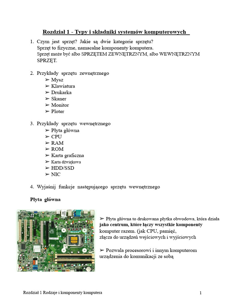 Rozdział 1 - Rodzaje I Komponenty Systemów Komputerowych | PDF
