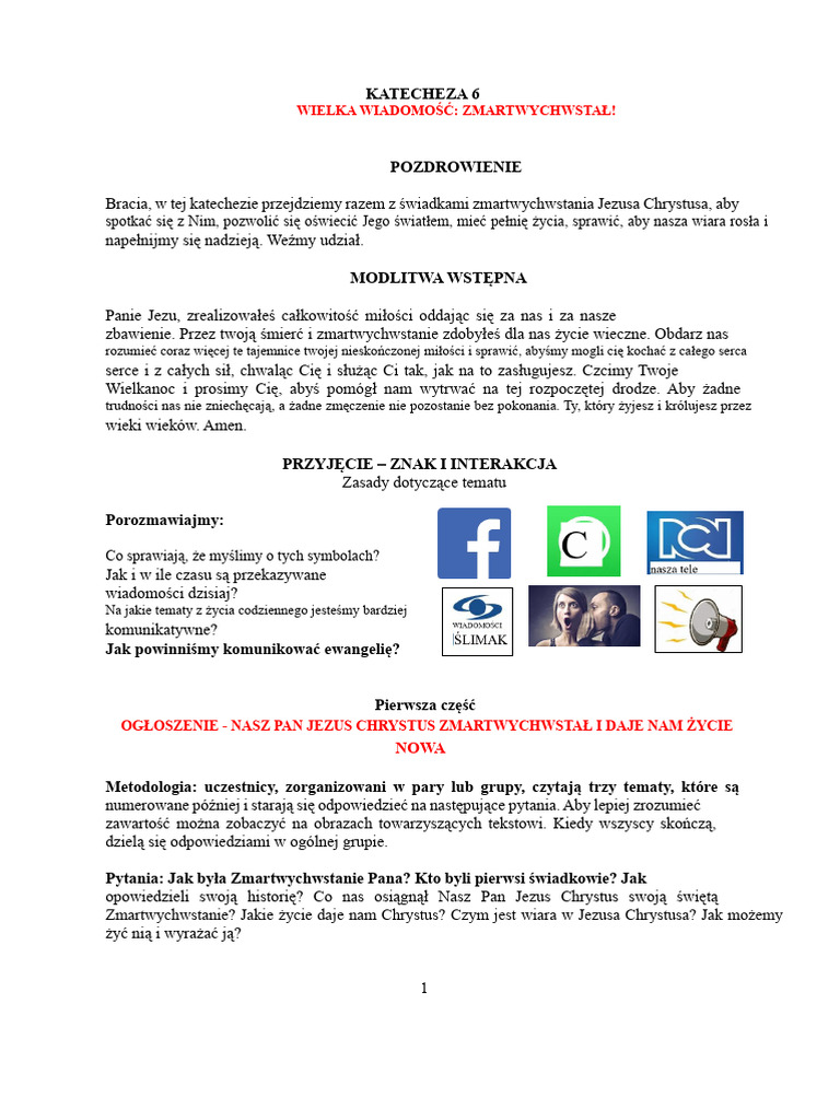 Katecheza 6 Wielka Nowina Zmartwychwstał | PDF