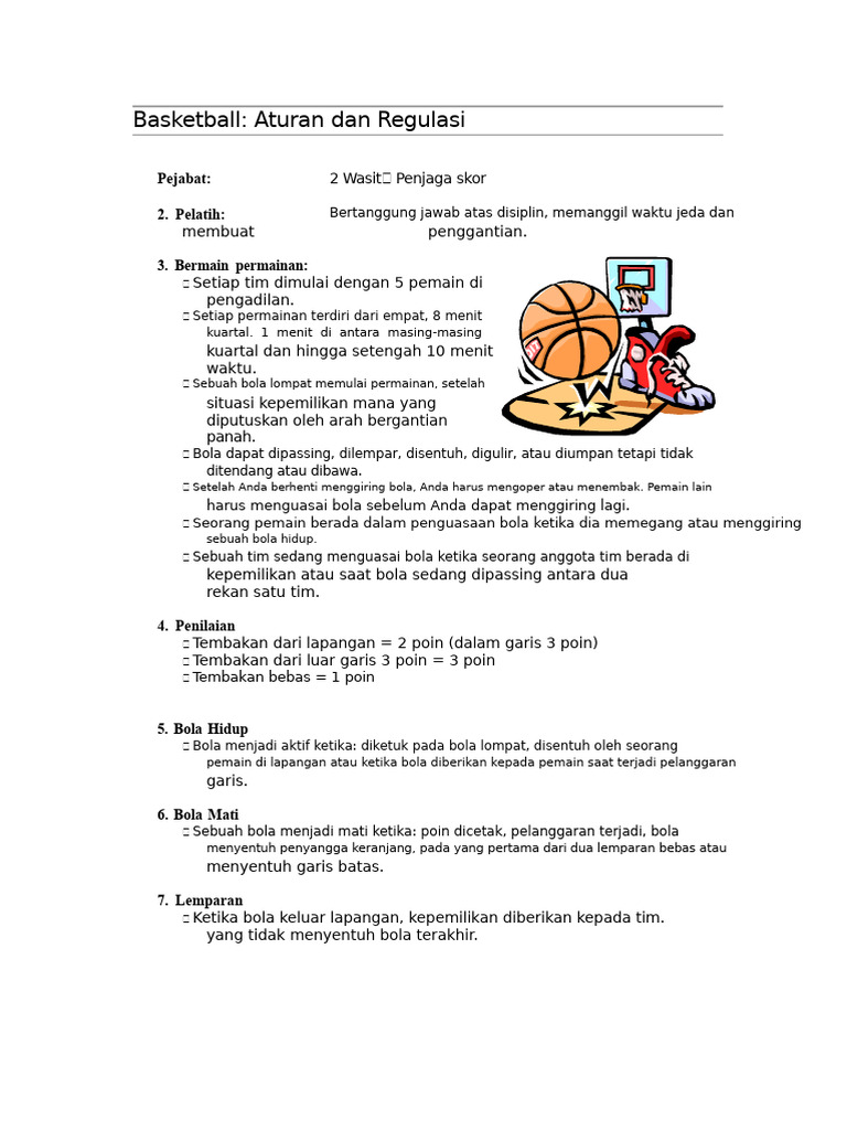 Aturan Dan Regulasi Bola Basket 1 | PDF