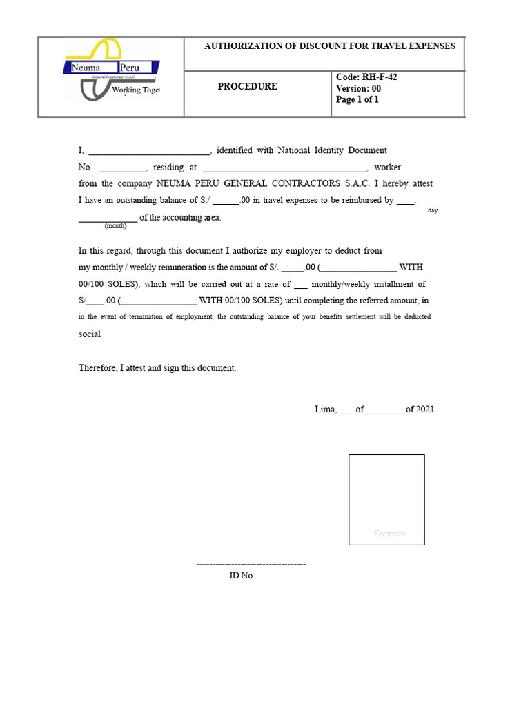 Travel Expense Discount Authorization | PDF