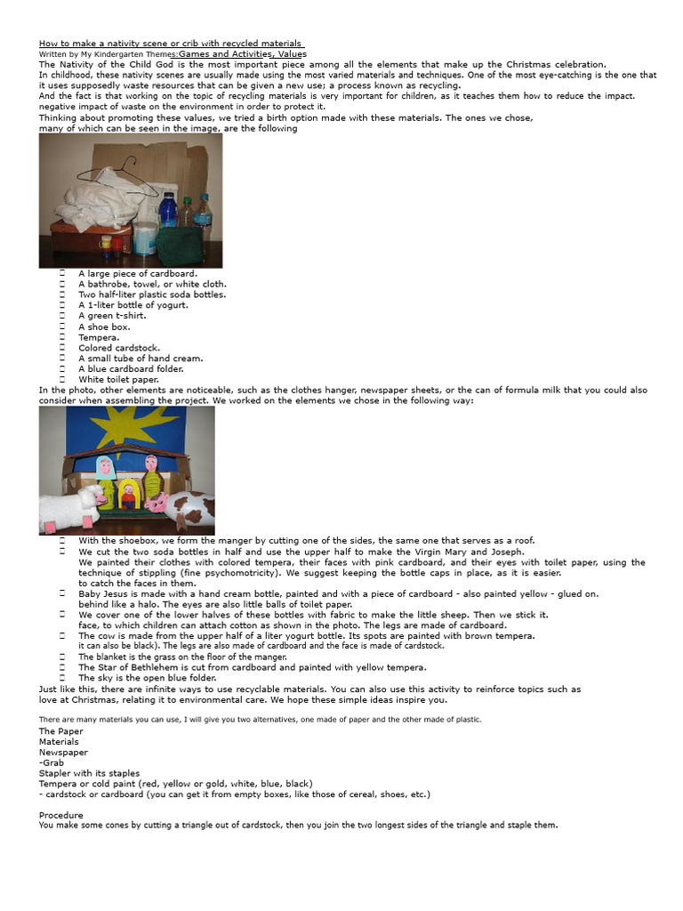 How To Make A Nativity Scene or Manger With Recycled Materials | PDF ...
