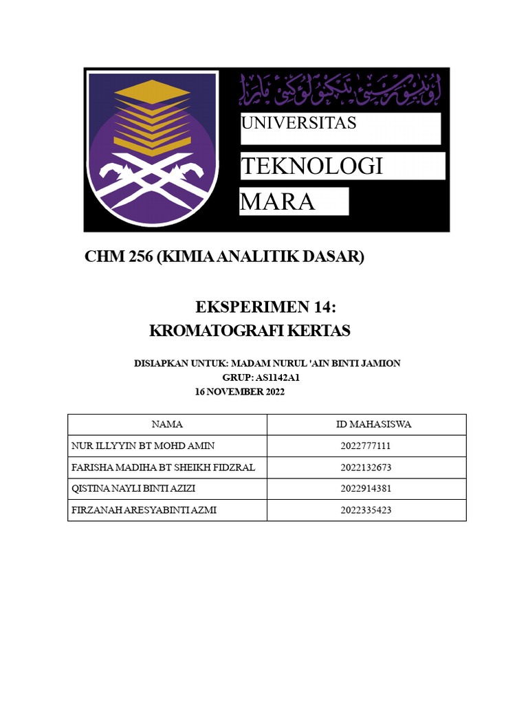 CHM256 Eksperimen 14 Kromatografi Kertas | PDF