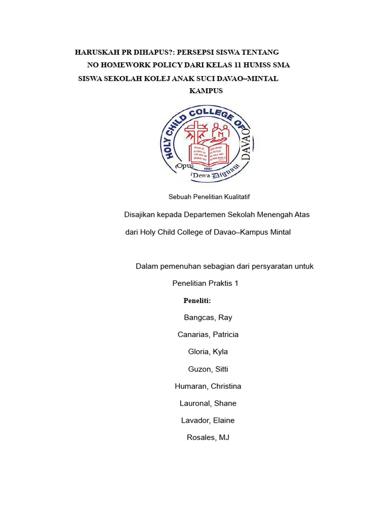Persepsi Siswa Kelas 11 tentang PR | PDF