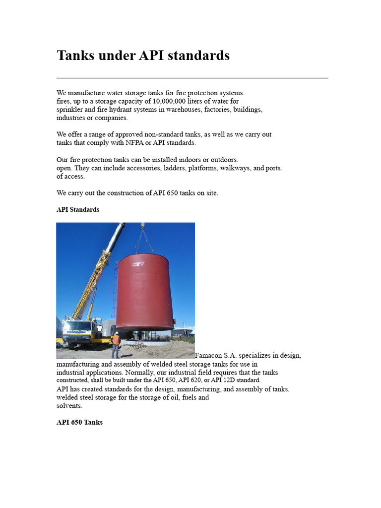 Api Standards in Tank Construction | PDF
