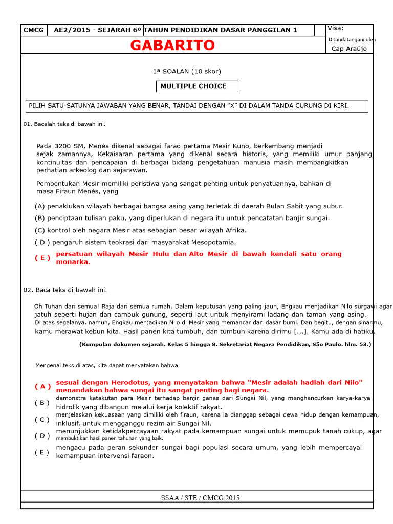 Gabarito - Ae2 - Sejarah - Kelas 6 PDF | PDF