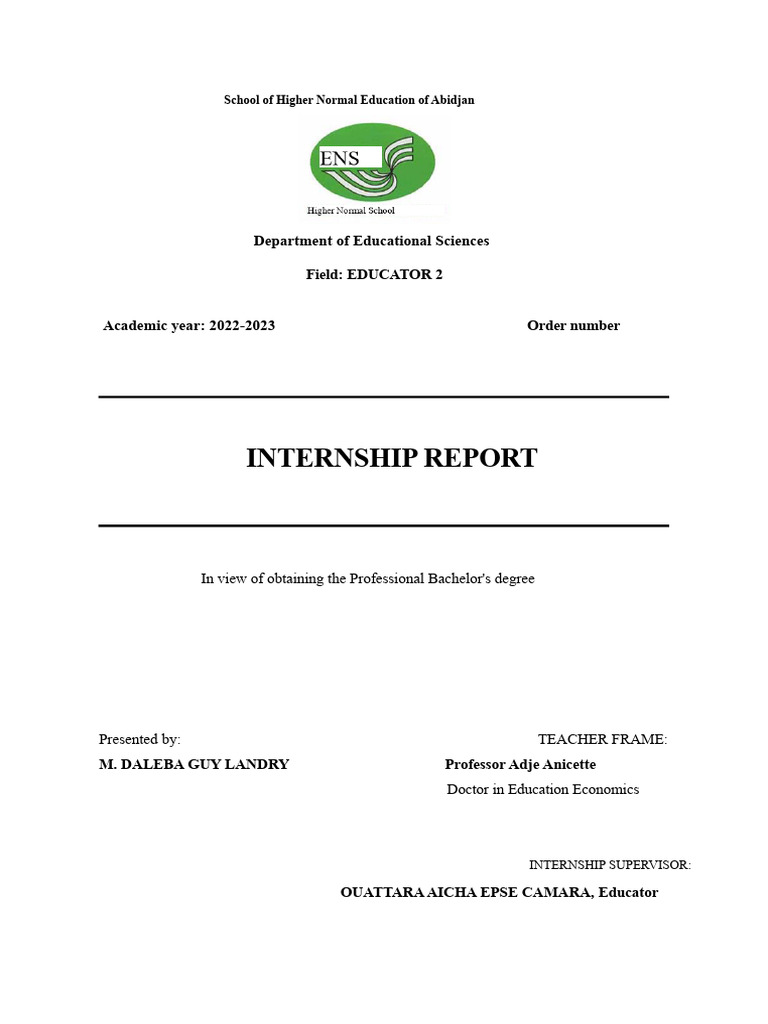 Final Internship Report Daleba | PDF | Teachers | Pedagogy