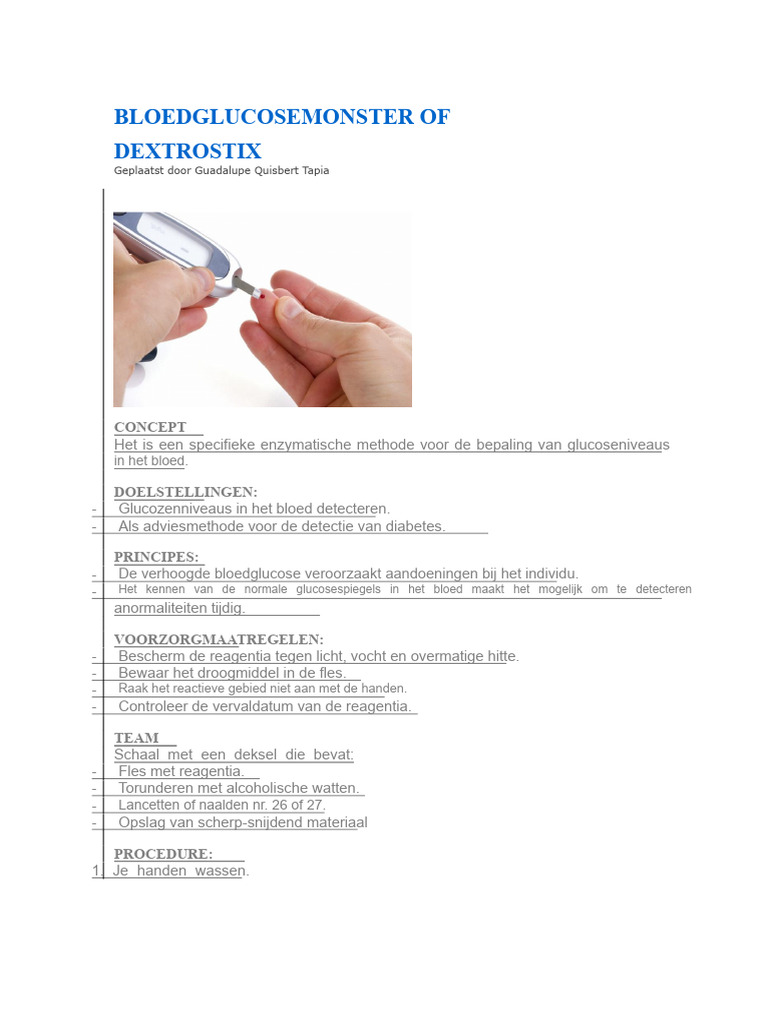 Bloedglucosemonstername of Dextrostix | PDF