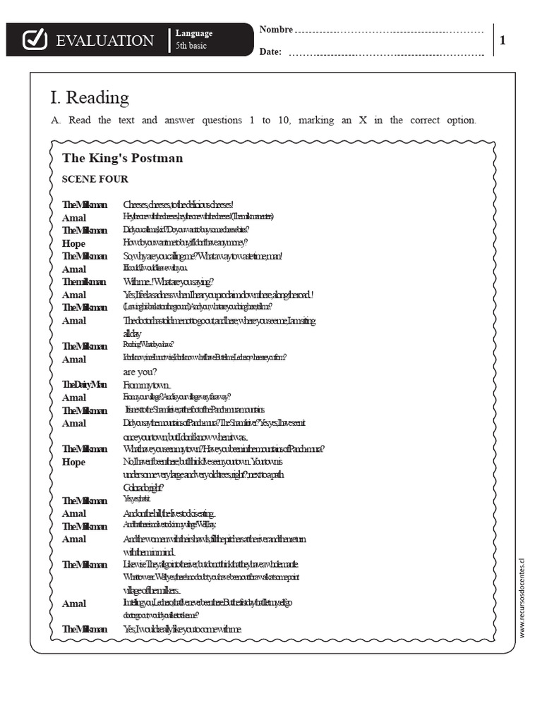 5th Grade Reading Evaluation: The King's Postman | PDF | Linguistics