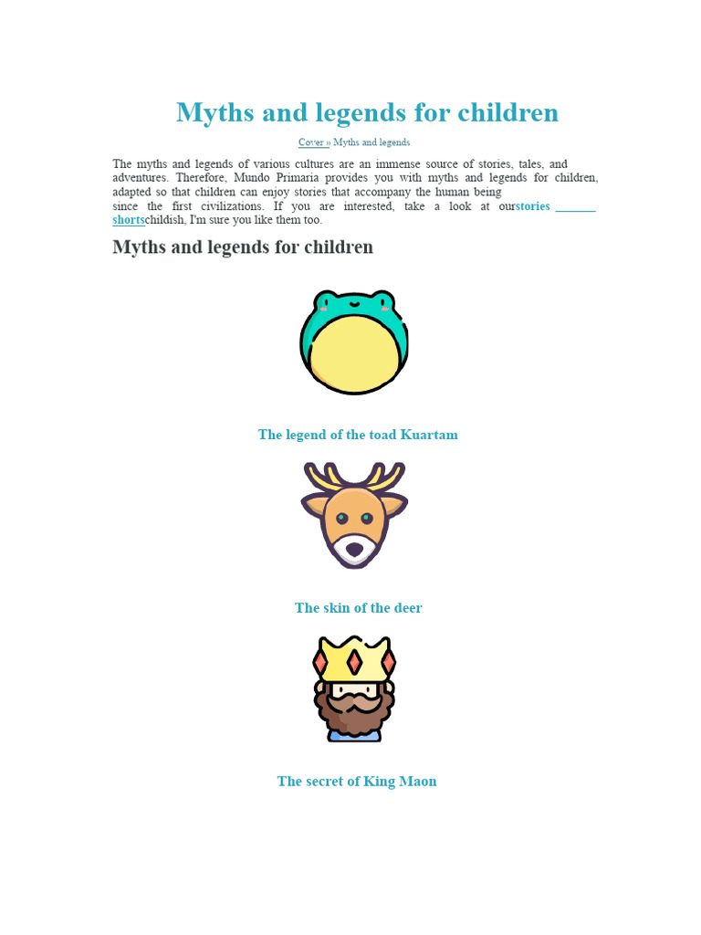 Myths and Legends For Children | PDF