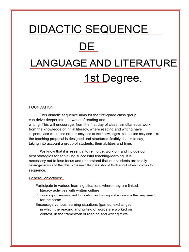 Didactic Sequence for First-Grade Literacy | PDF | Literacy | Learning