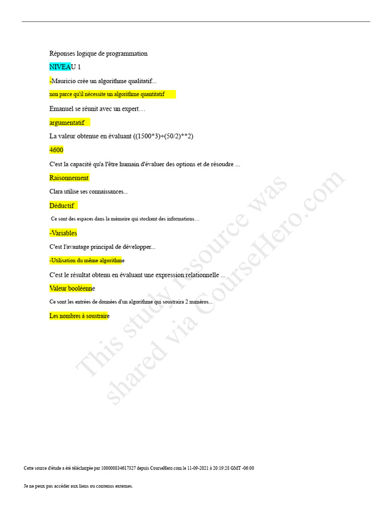 Réponses Logique de Programmation | PDF | Programmation informatique | Informatique