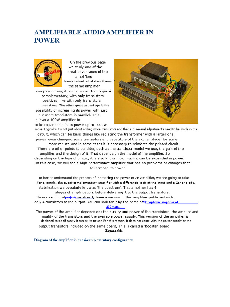 Expandable Power Audio Amplifier | PDF | Amplifier | Bipolar Junction ...