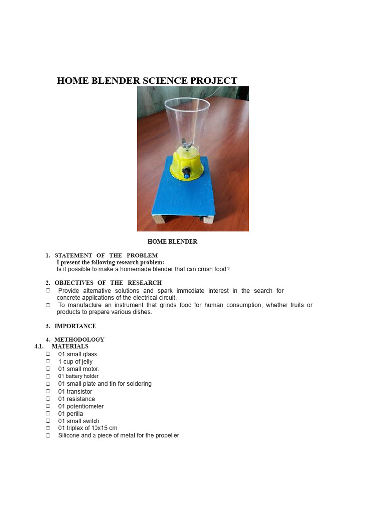 Homemade Blender Science Project Guide | PDF | Electrical Connector ...