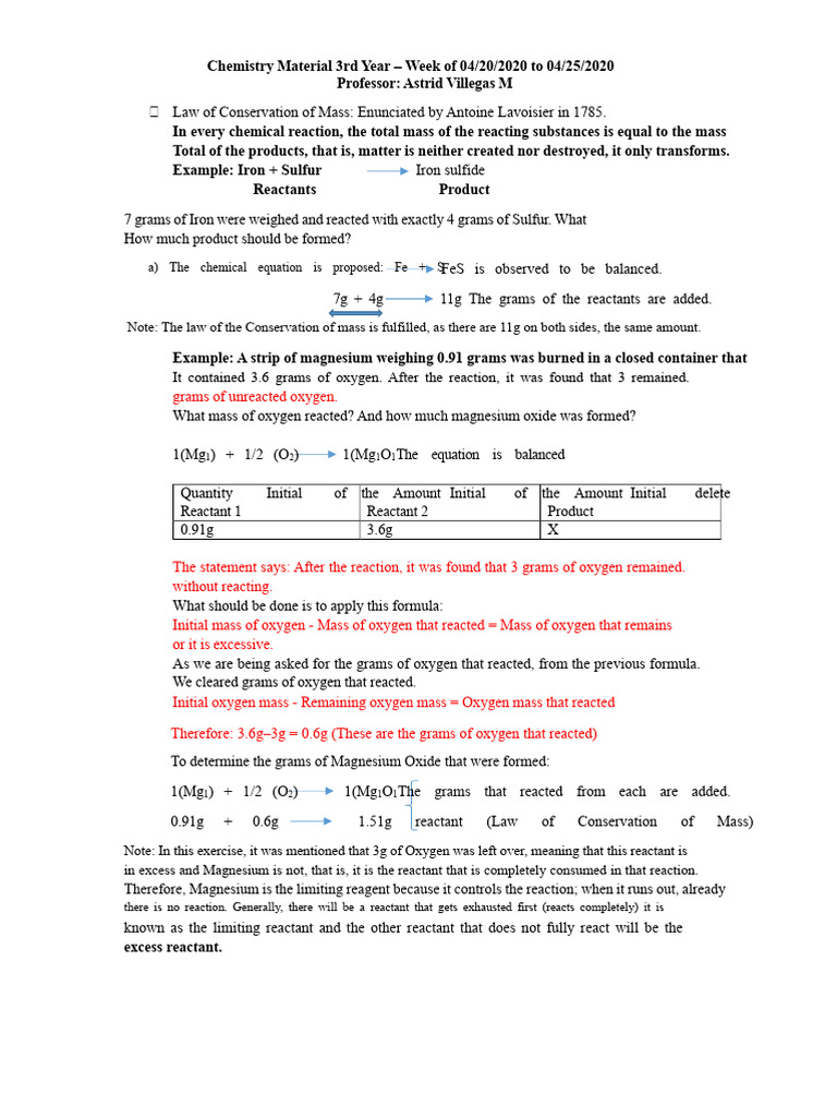 Chemistry Material 3rd Year | PDF | Chemical Reactions | Magnesium