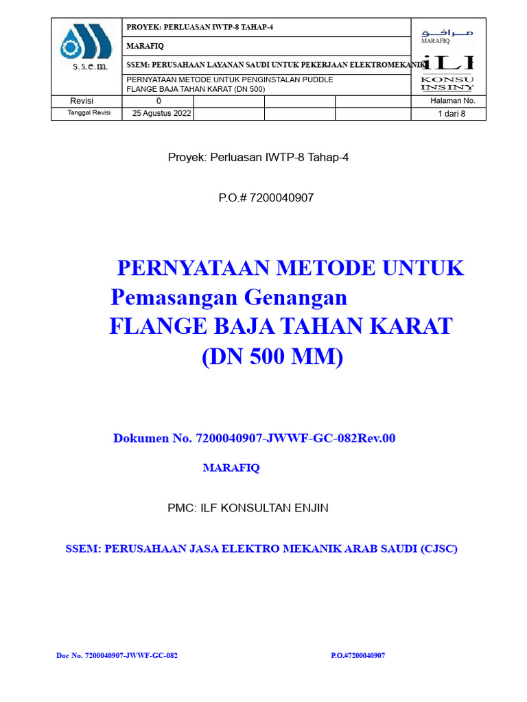 Metode Instalasi Flange Puddle DN 500 | PDF