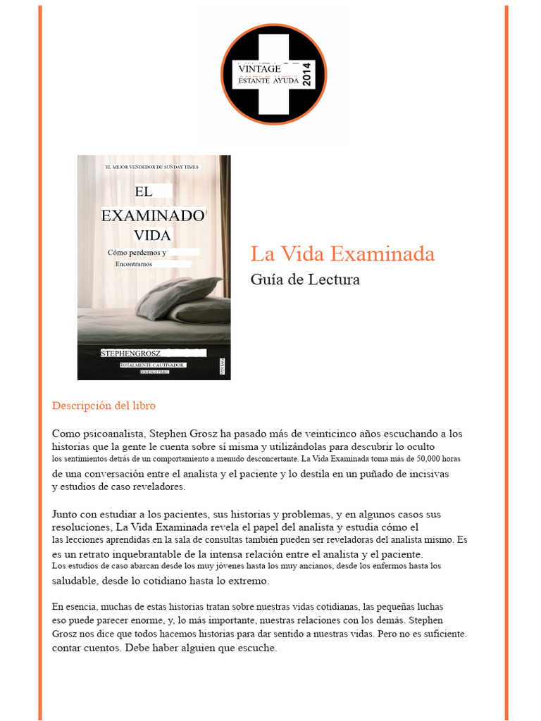 La Vida Examinada | PDF | Psicoanálisis | Sicología