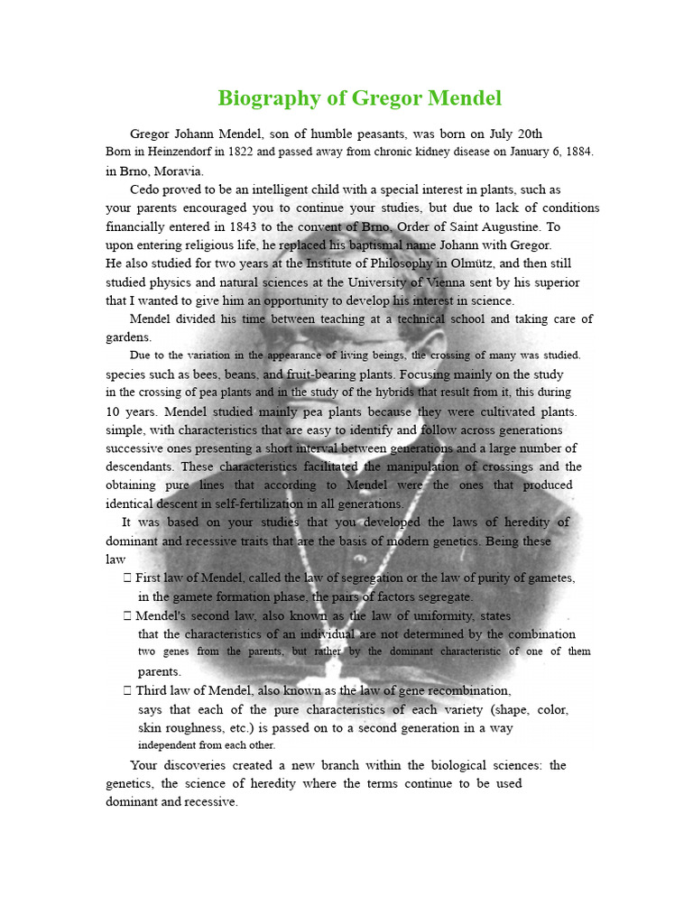 Biography of Gregor Mendel | PDF | Life Sciences | Genetics