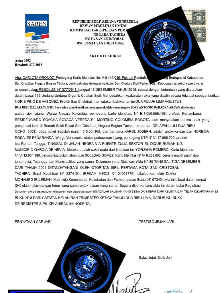 Akta Kelahiran Karol | PDF