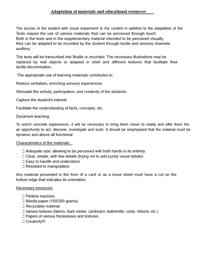 Adapting Educational Materials for Visually Impaired Students | PDF ...