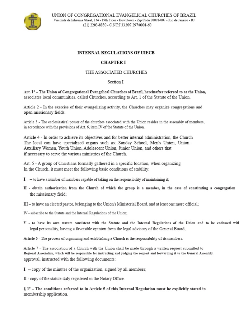 Internal Regulations of UIECB | PDF | Deacon | Pastor