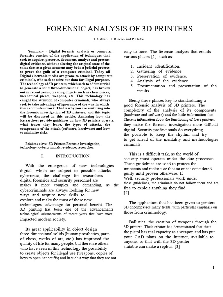 Forensic Analysis of 3D Printers | PDF | 3 D Printing | Computer Security
