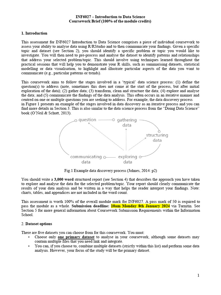 Data Science Coursework Guide INF6027 | PDF | Data Analysis | Data