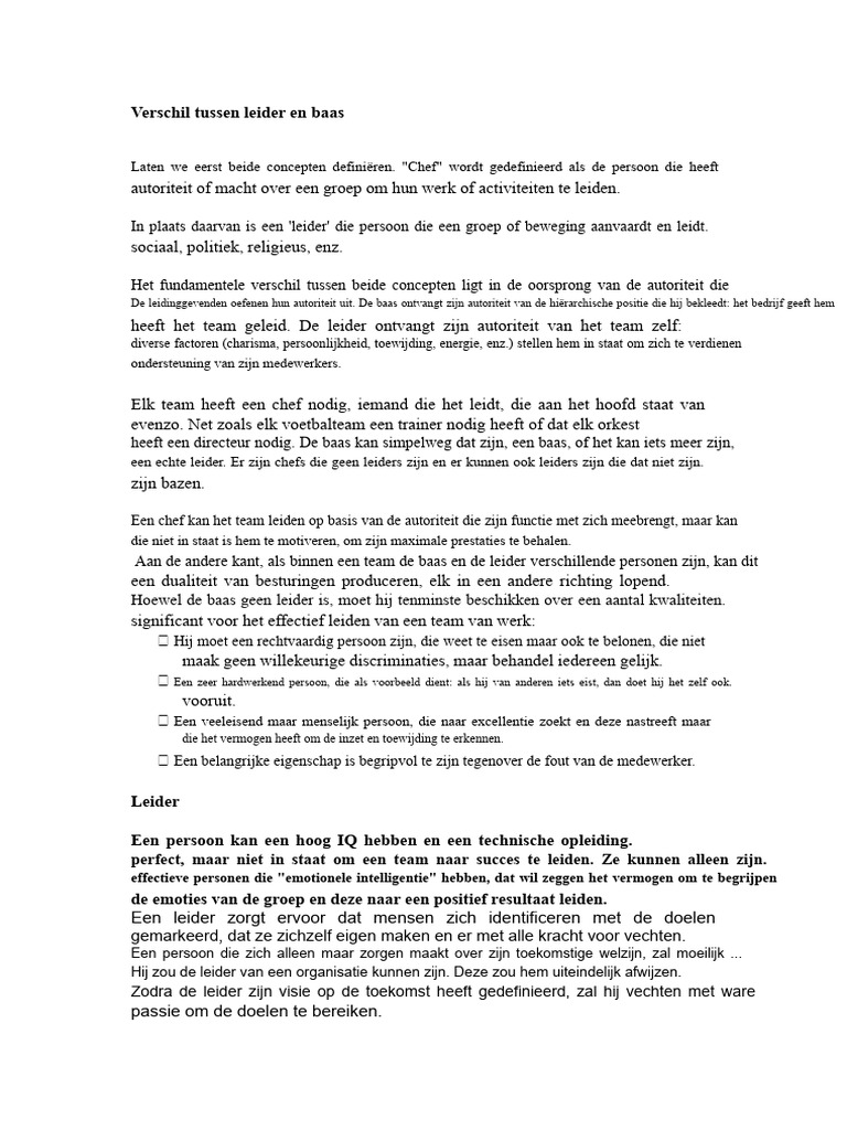 Verschil Tussen Leider en Chef | PDF
