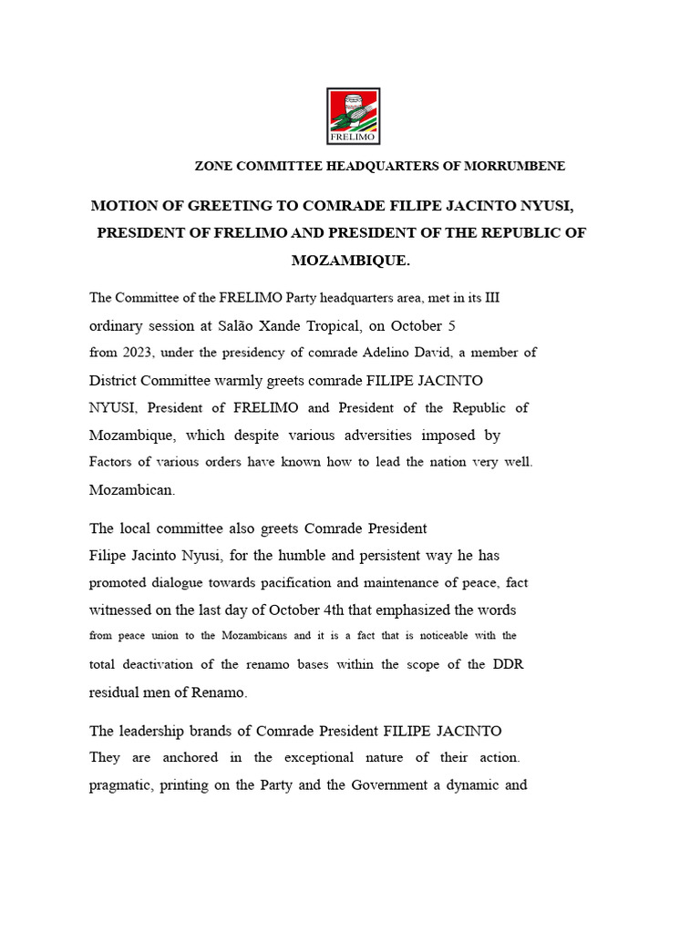 Greetings To The Comrade President II Session | PDF
