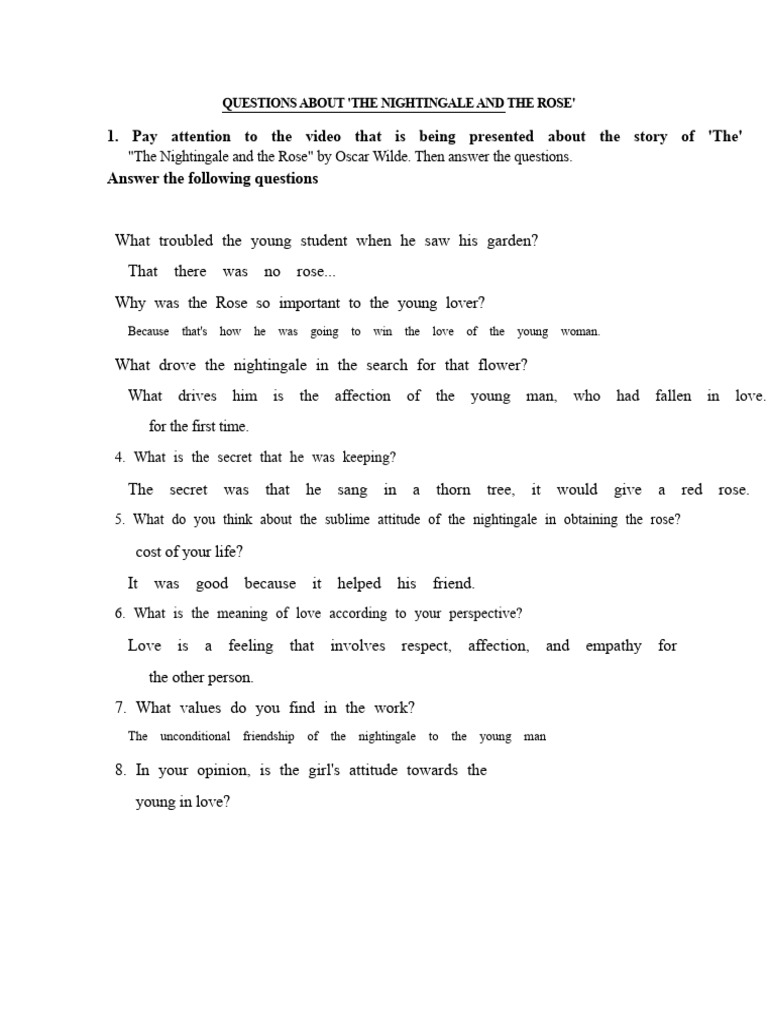 Questions About The Nightingale and The Rose | PDF