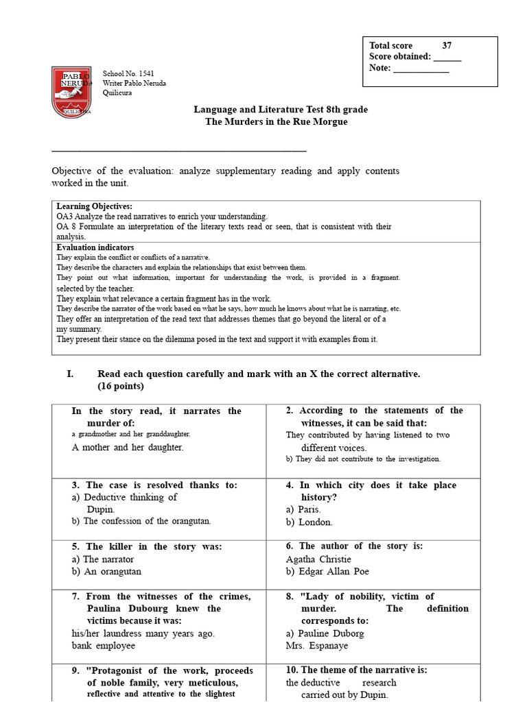 Mystery Stories Test | PDF | C. Auguste Dupin | Reading Comprehension