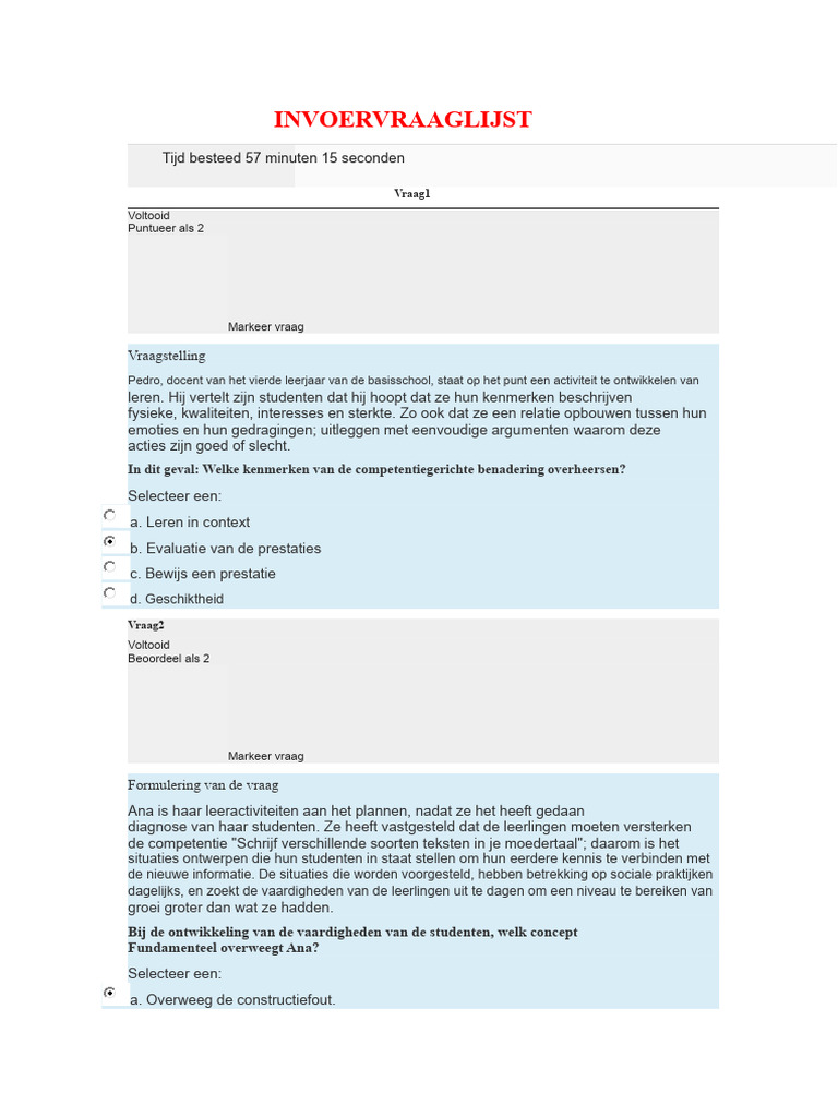 Invoer Vraaglijst | PDF