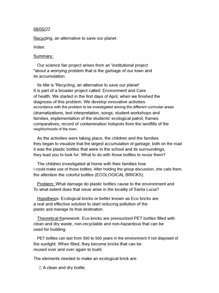Science Fair Folder | PDF | Waste | Recycling