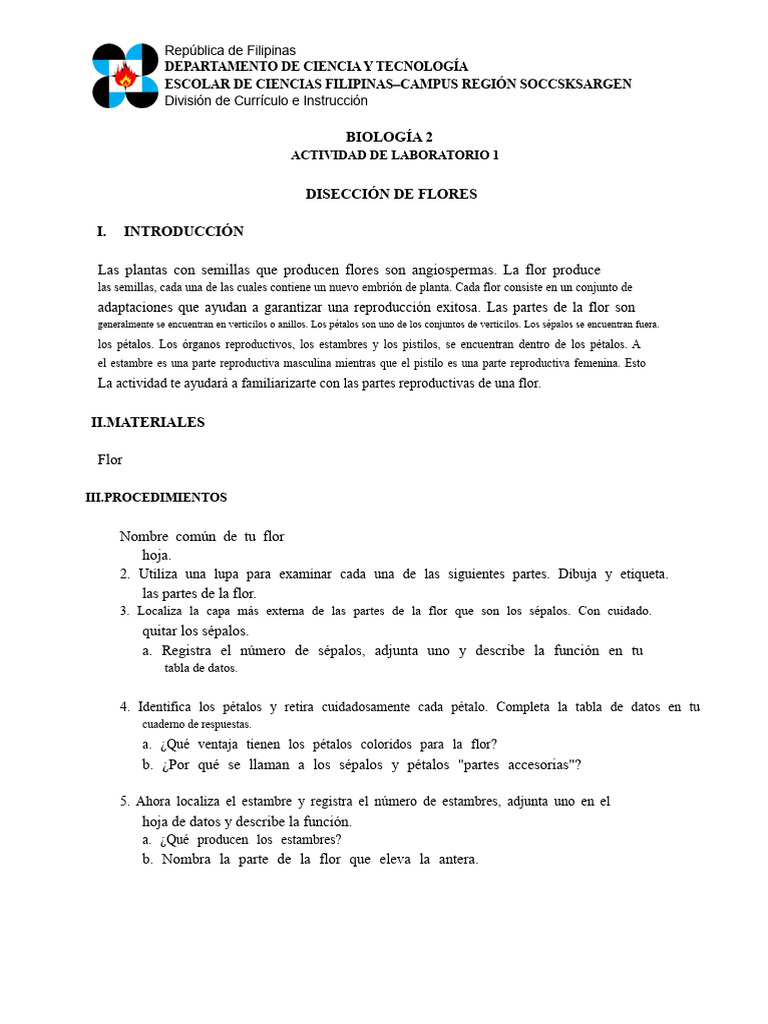 Disecando Flores: Actividad de Biología | PDF | Flores | Polinización