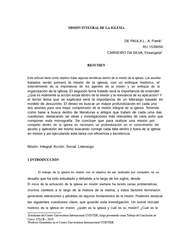 Misión Integral de La Iglesia. | PDF | Cristo (título) | Liderazgo