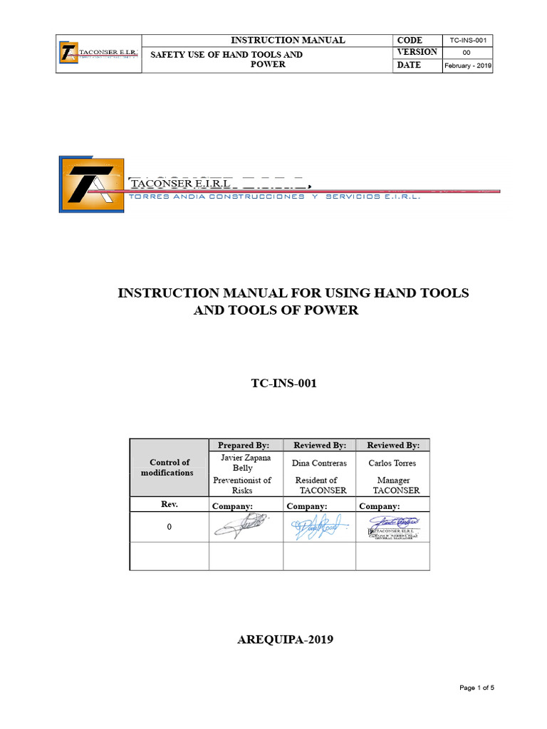 Manual For The Use of Hand Tools and Power Tools PDF | PDF | Personal ...